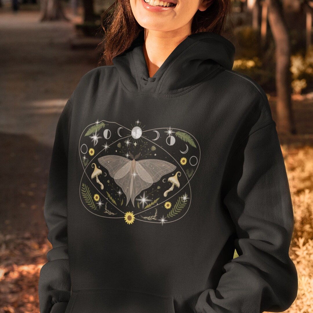 Luna Moth Cottagecore Moonphase Pullover Hoodie - Celestial Mystical ...