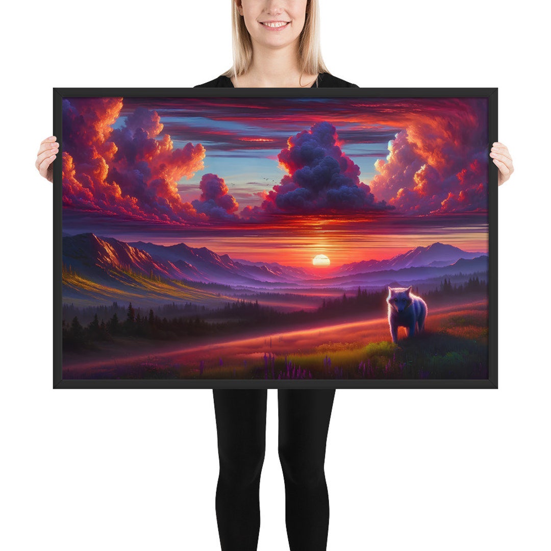 Framed Poster - "twilight Lone Wolf" - Breathtaking Mountain Sunset ...