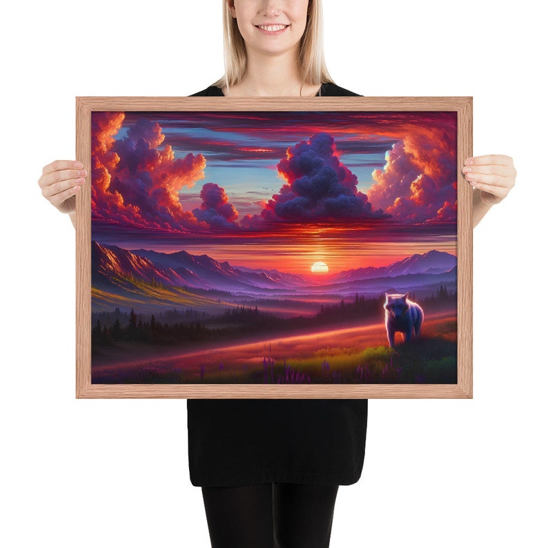 Framed Poster - "twilight Lone Wolf" - Breathtaking Mountain Sunset ...