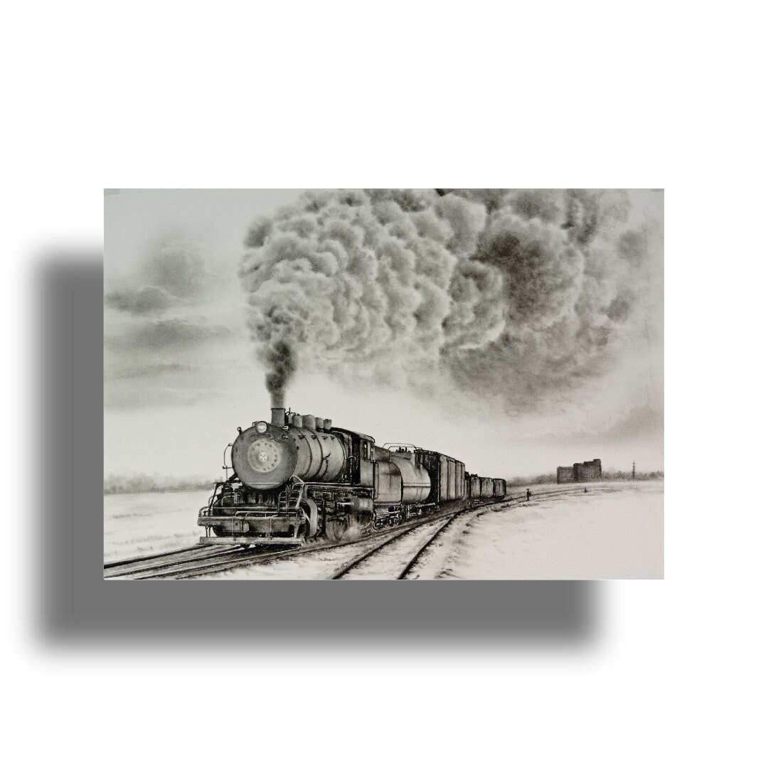Billowing Smoke Steam Engine Train Drawing - Etsy