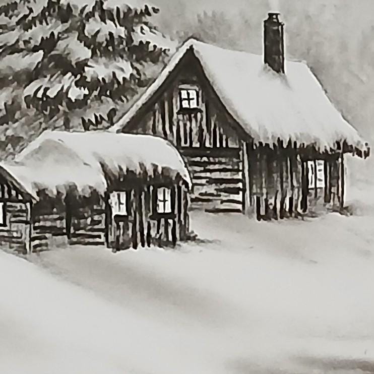 Snowy Winter Season Landscape Art Work by Charcoal Pencil. - Etsy