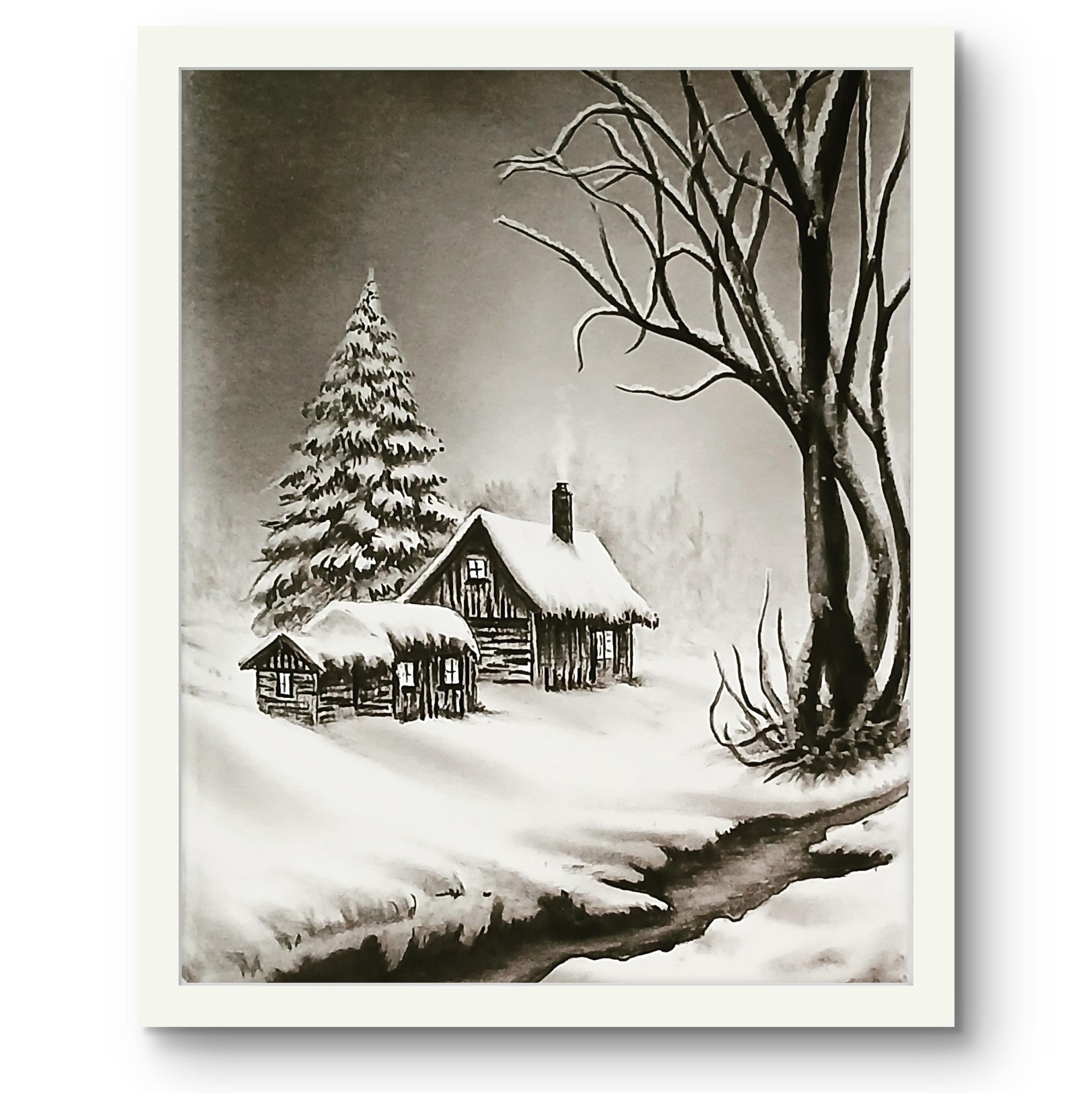 Snowy Winter Season Landscape Art Work by Charcoal Pencil. - Etsy