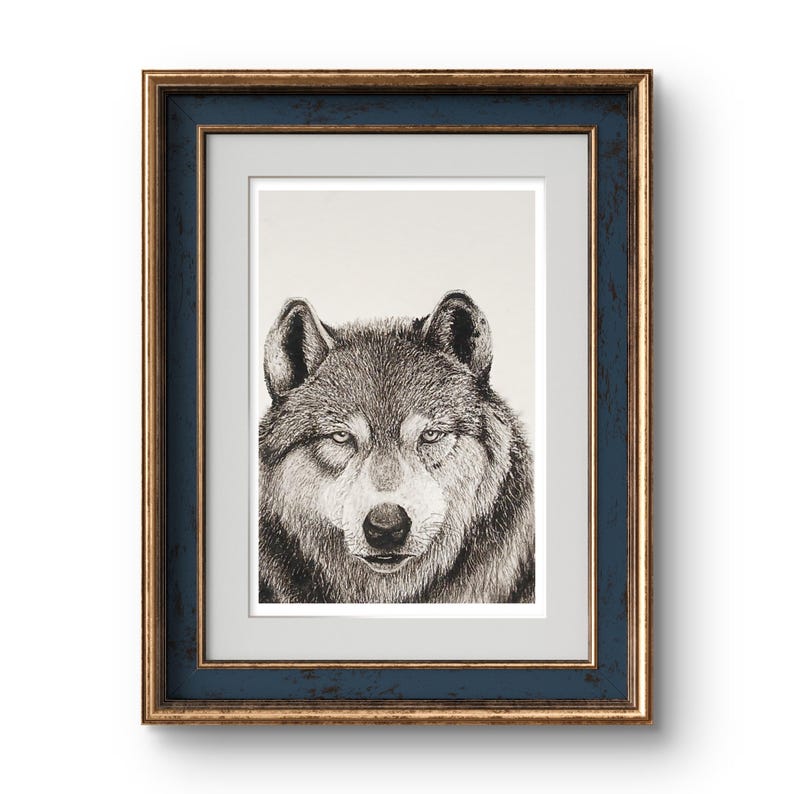 Original Charcoal Wolf Portrait, Realistic Animal Wildlife Art, Sketch ...