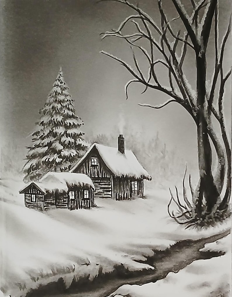 Snowy Winter Season Landscape Art Work by Charcoal Pencil. - Etsy
