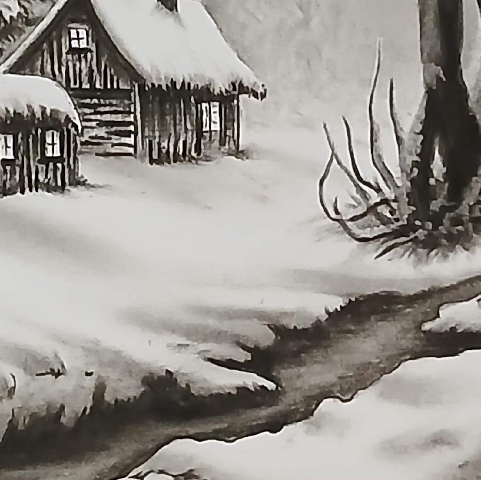 Snowy Winter Season Landscape Art Work by Charcoal Pencil. - Etsy
