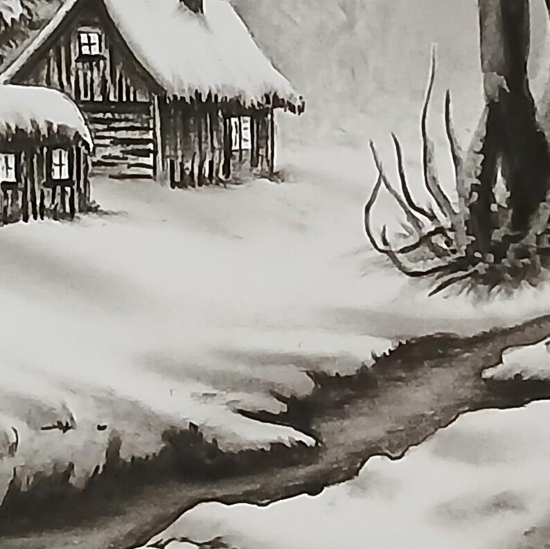 Snowy Winter Season Landscape Art Work by Charcoal Pencil. - Etsy