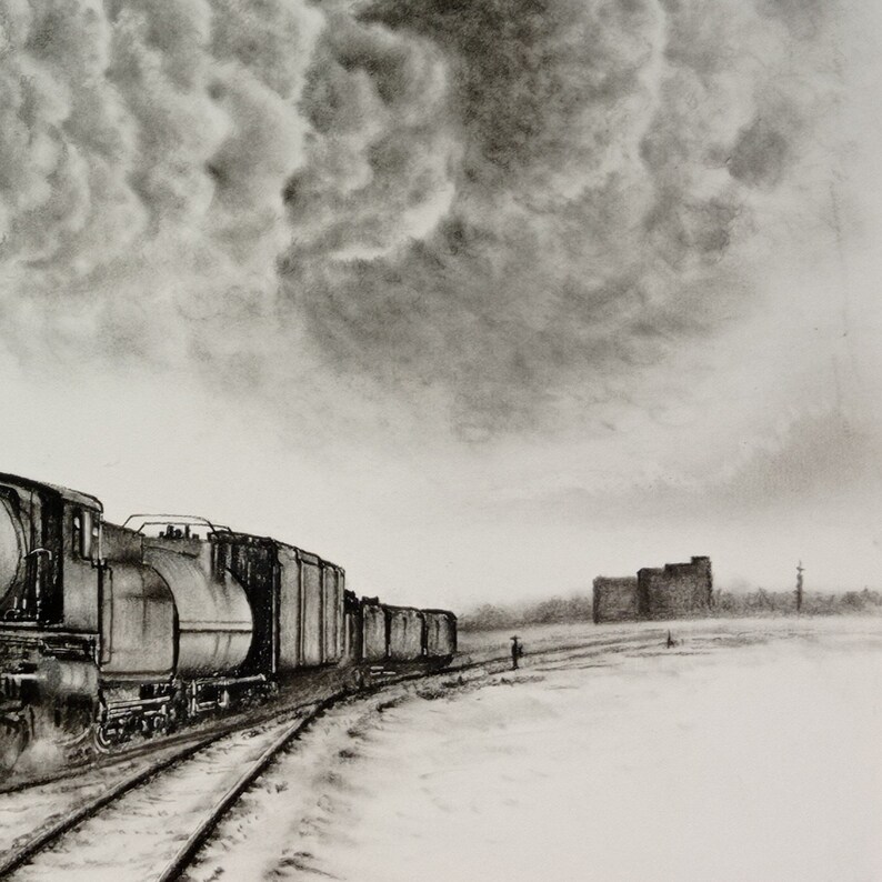 Billowing Smoke Steam Engine Train Drawing - Etsy