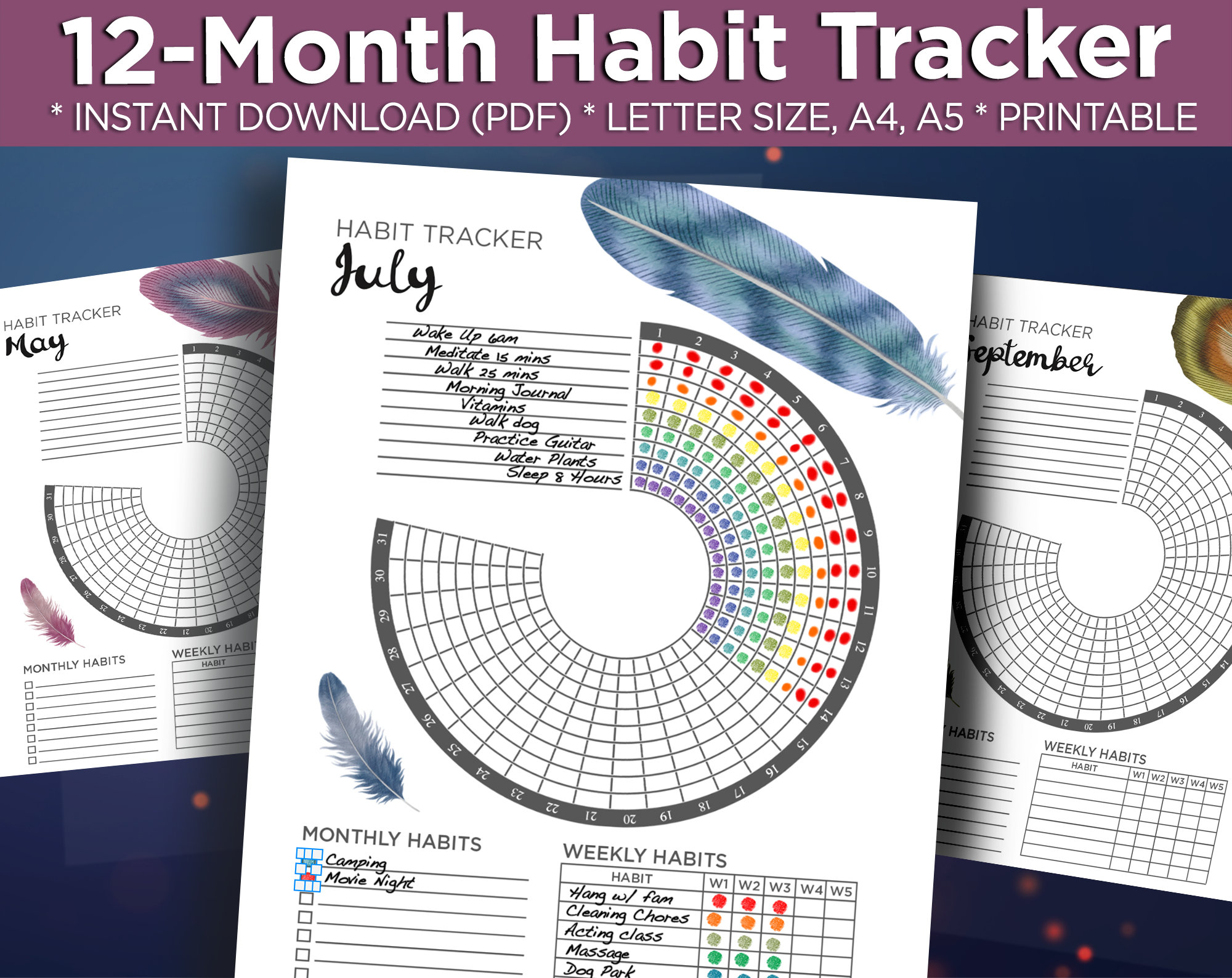 Circle Daily Habit Tracker Printable, Journal PDF in Sizes A4, A5 ...