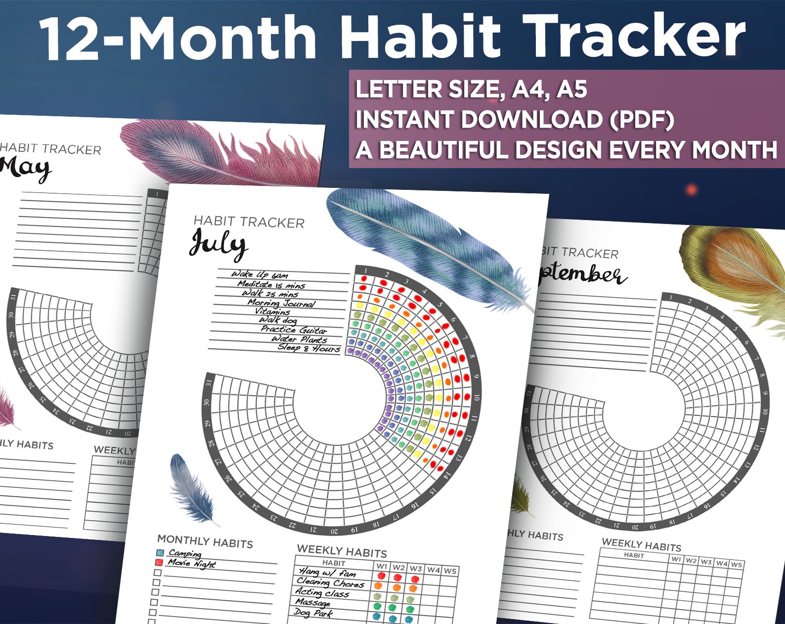 Circle Daily Habit Tracker Printable, Journal PDF in Sizes A4, A5 ...