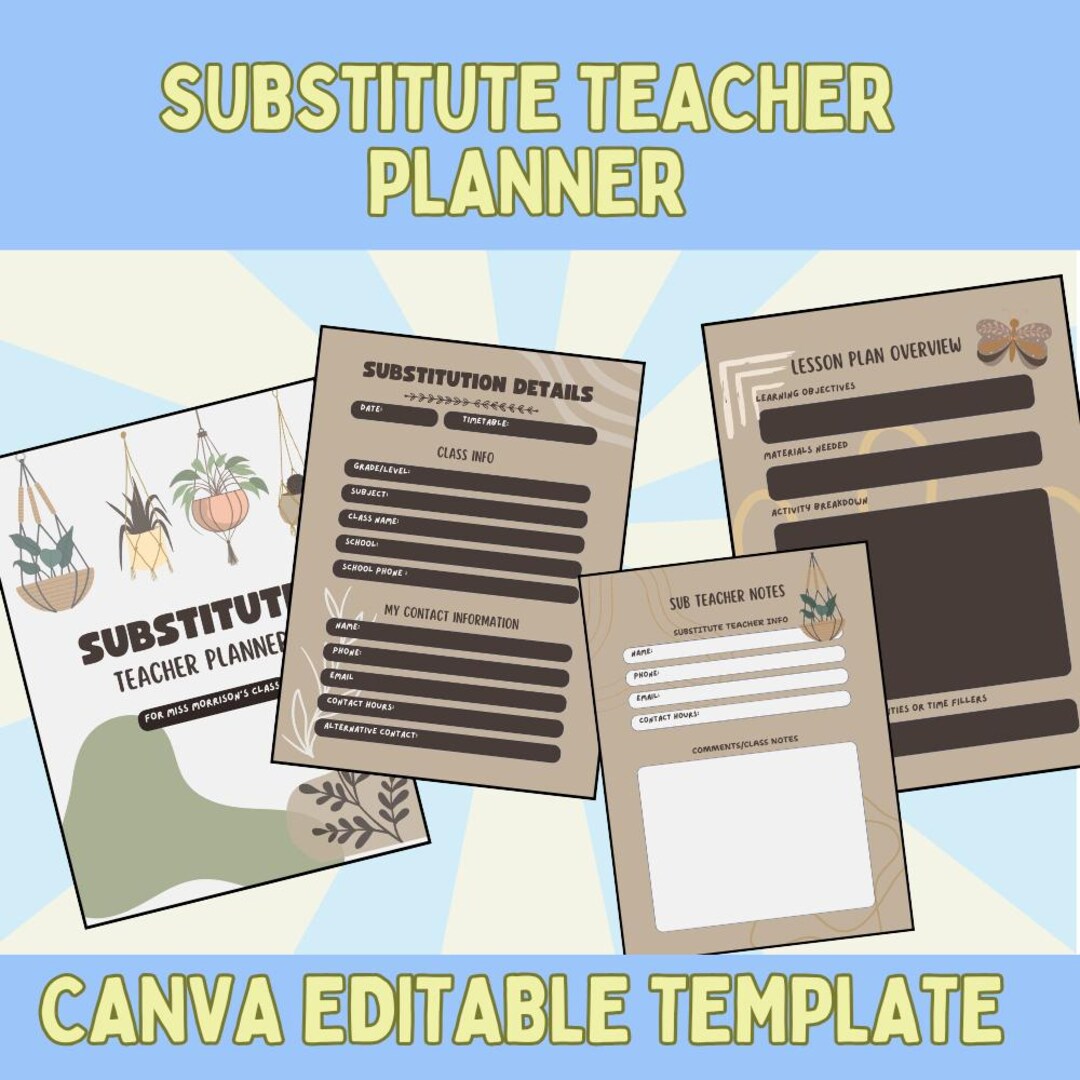 Substitute Teacher Planner - Etsy