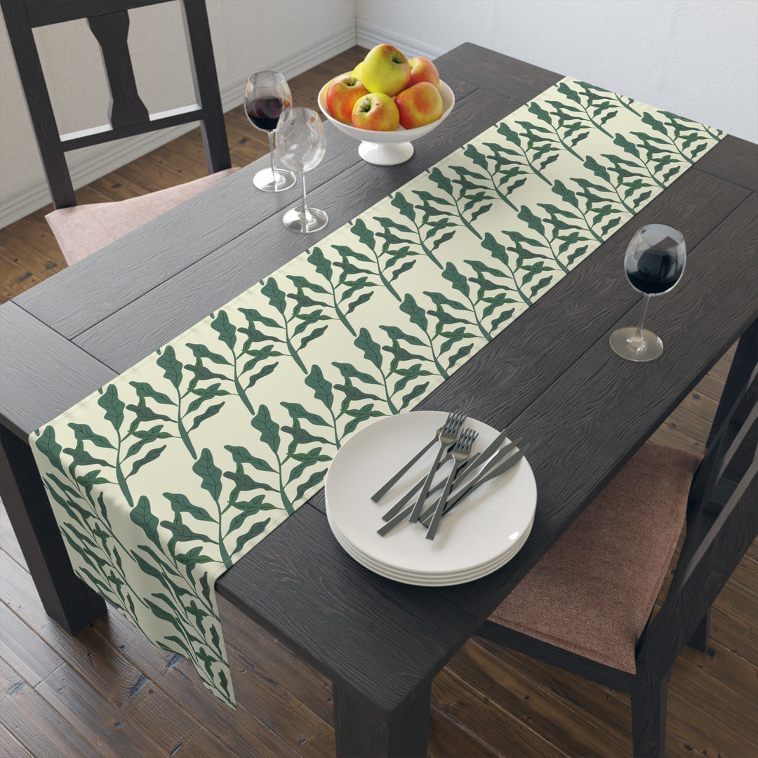 Dining Table Runner, Green Leaf Table Runner, Cottagecore Table Runner ...