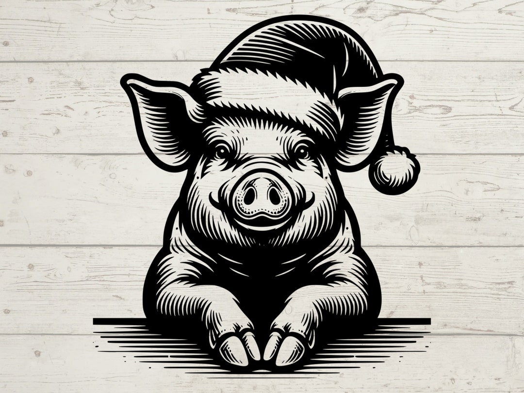 Peeking Pig With Christmas Hat, Pig Svg, Pig Clipart, Pig Png, Pig Head ...