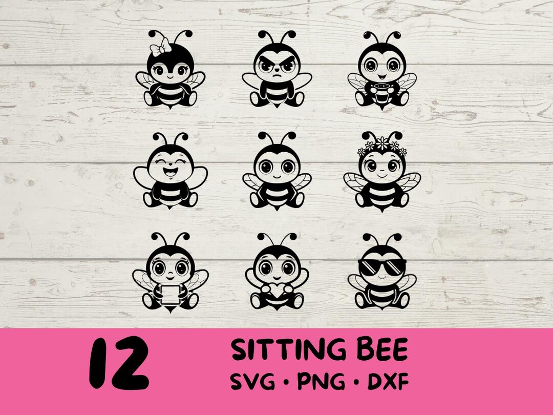Cute Bee Svg Bundle, Bee Svg, Bee Png, Bee Clipart, Sitting Bee ...