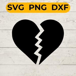 Broken Heart SVG Silhouette, Love Clipart PNG, Heartbreak DXF for ...