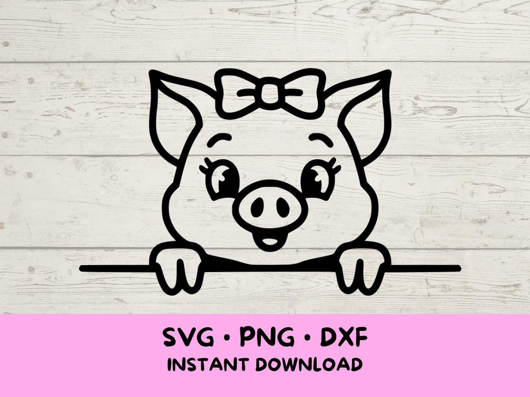 Peeking Pig With Coquette Bow Svg, Pig Svg, Pig Clipart, Pig Png, Pig ...