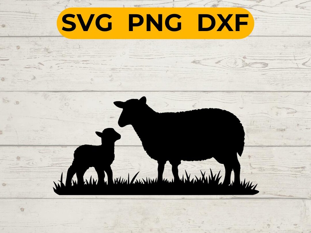 Sheep and Lamb Silhouette SVG Cut File, Farm Animal Clipart PNG, Rustic ...