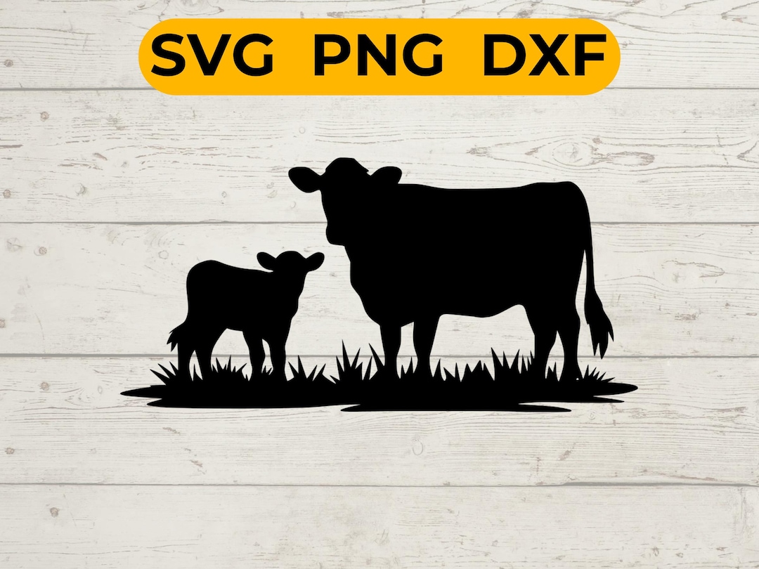 Cow and Calf SVG, Farm Animal Silhouette, Rustic Barnyard Design for ...