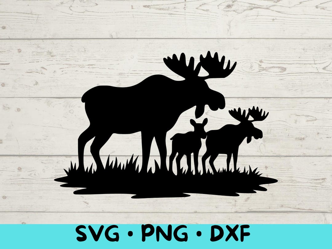 Moose Family SVG Silhouette, Wildlife Nature Scene With Moose and ...