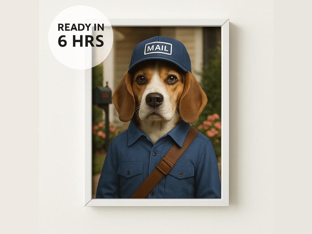 Mail Carrier Pet Portrait | Funny Custom Dog or Cat Art | USPS Postal ...