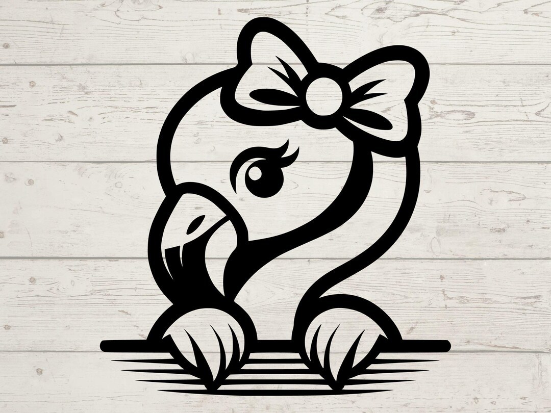Peeking Flamingo With Coquette Bow Svg, Flamingo Svg, Flamingo Clipart ...