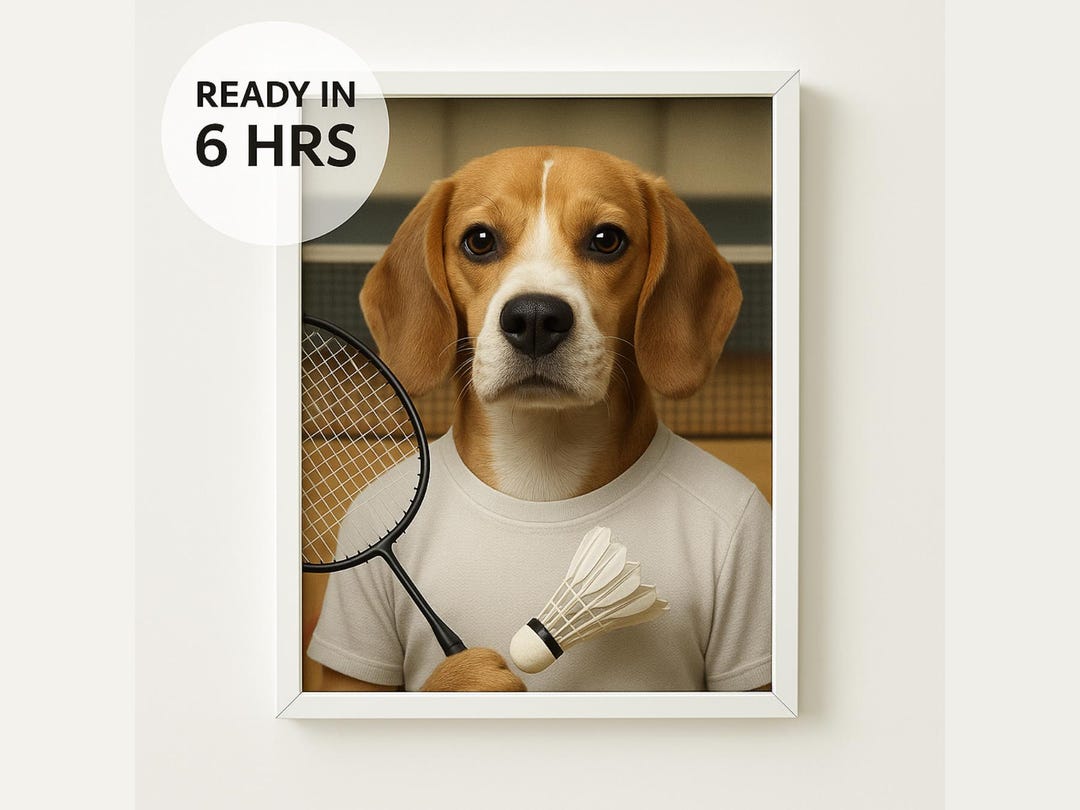 Badminton Pet Portrait | Custom Dog or Cat Sports Art With Racket ...