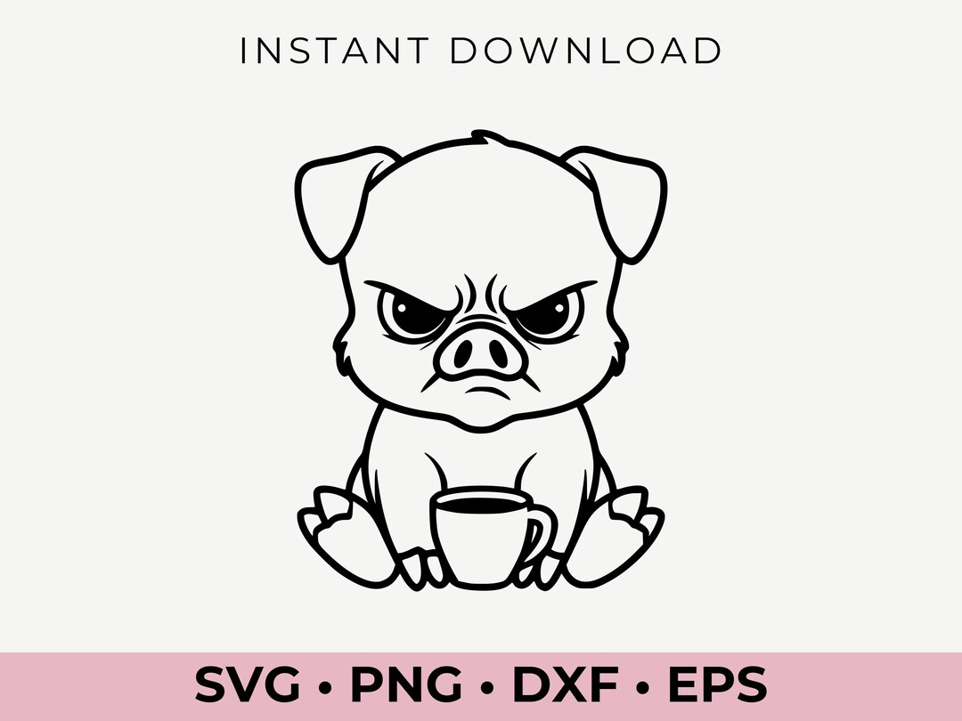Grumpy Pig SVG | Funny Coffee Pig Clipart | Angry Pig Digital Design ...