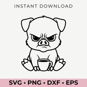 Grumpy Pig SVG | Funny Coffee Pig Clipart | Angry Pig Digital Design ...