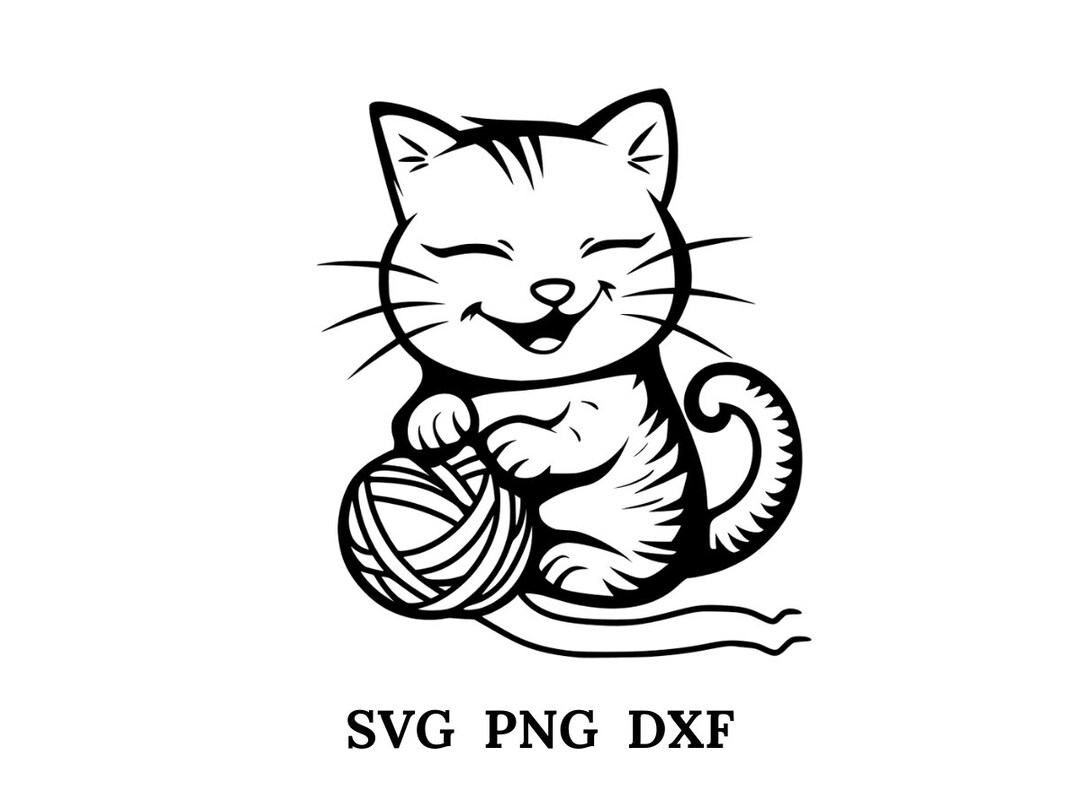 Cat With Yarn Svg, Cat Head Svg, Cat Svg, Cat Png, Cat Clipart, Cat ...