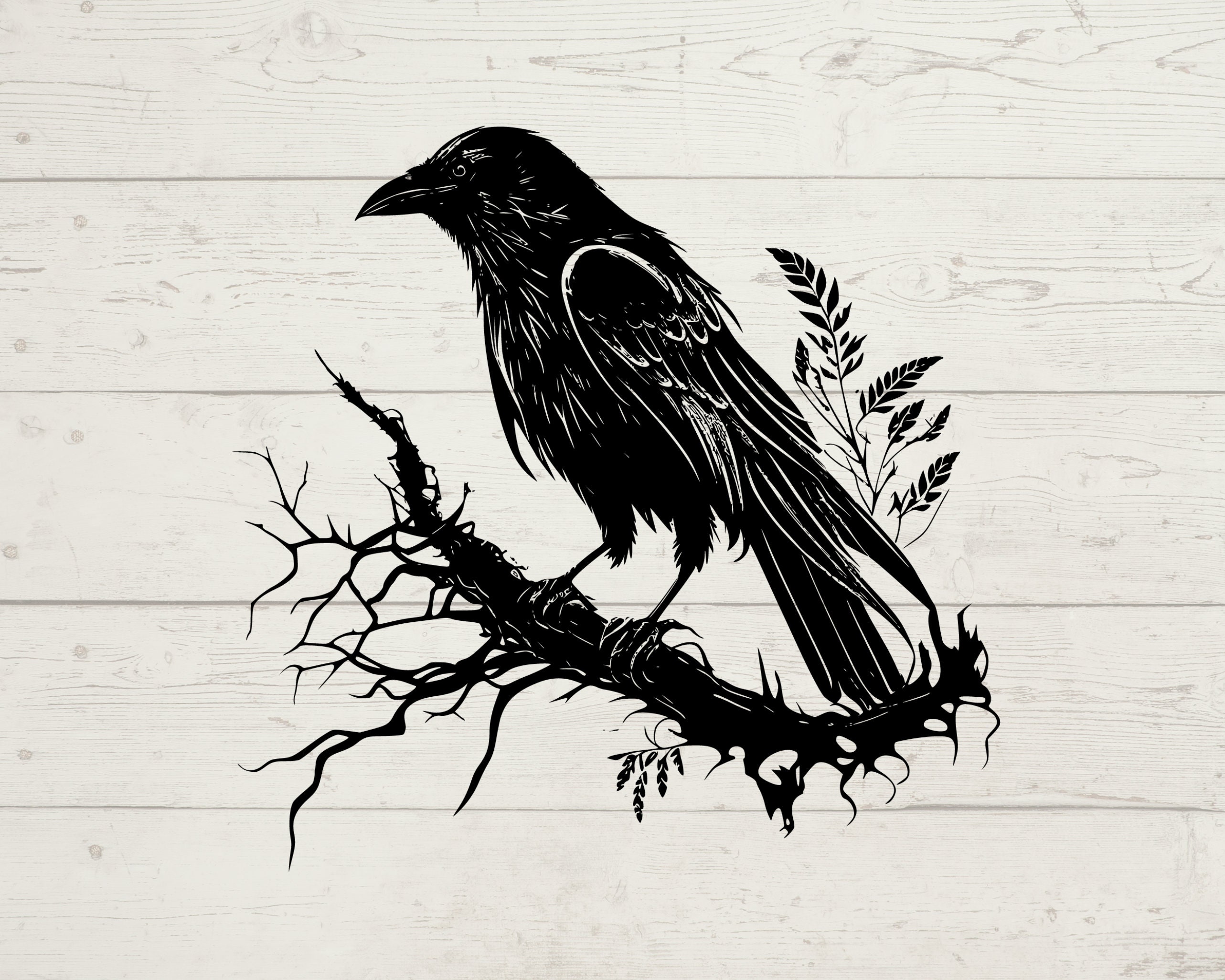 Crow On Branch Silhouette