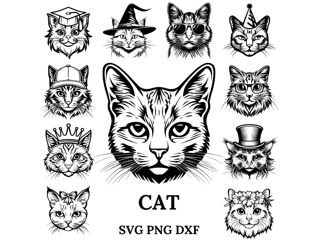 Cat Svg Bundle , Cat Svg , Cat Png, Cat Clipart, Cat Head, Cat Cut ...