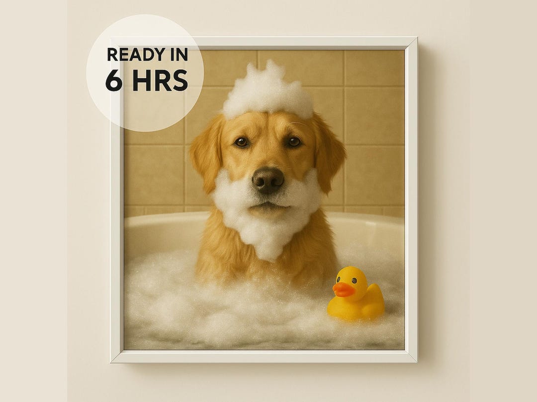 Custom Dog Portrait – Bath Time Dog Art – Personalized Pet Portrait ...