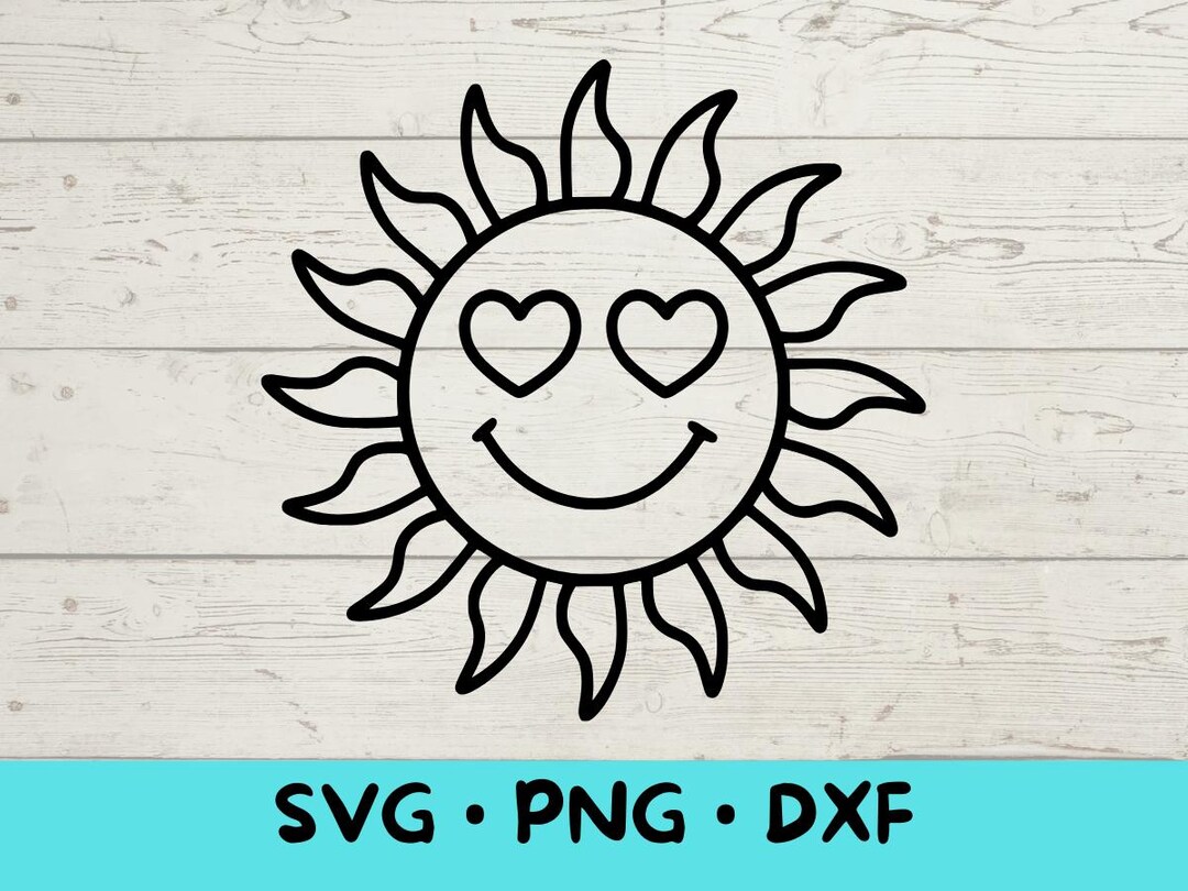 Smiling Sun With Heart Eyes SVG PNG DXF Cute Sun-themed Digital Cutting ...