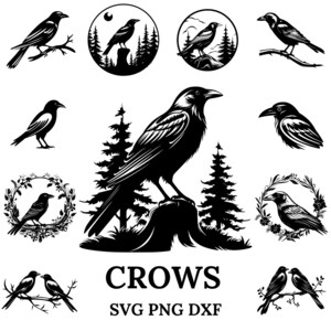 Crow Svg, Crow Bundle, Crow Clipart, Crow Png, Crow Cut Files for ...