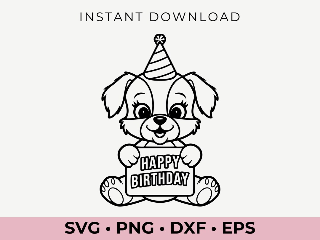 Happy Birthday Dog Svg, Puppy Clipart, Party Design, Cute Pet Art ...