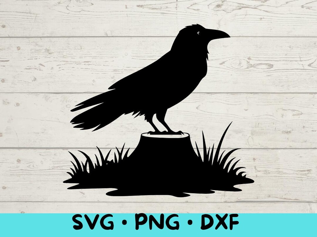 Raven on Tree Stump SVG, Crow Silhouette Cut File, Rustic Bird Clipart ...