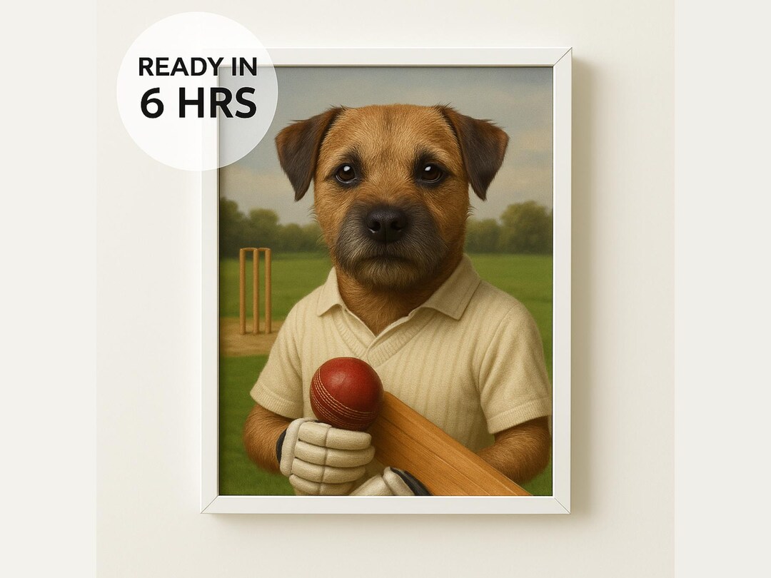 Cricket Pet Portrait | Custom Dog or Cat Digital Cricket Player Art ...