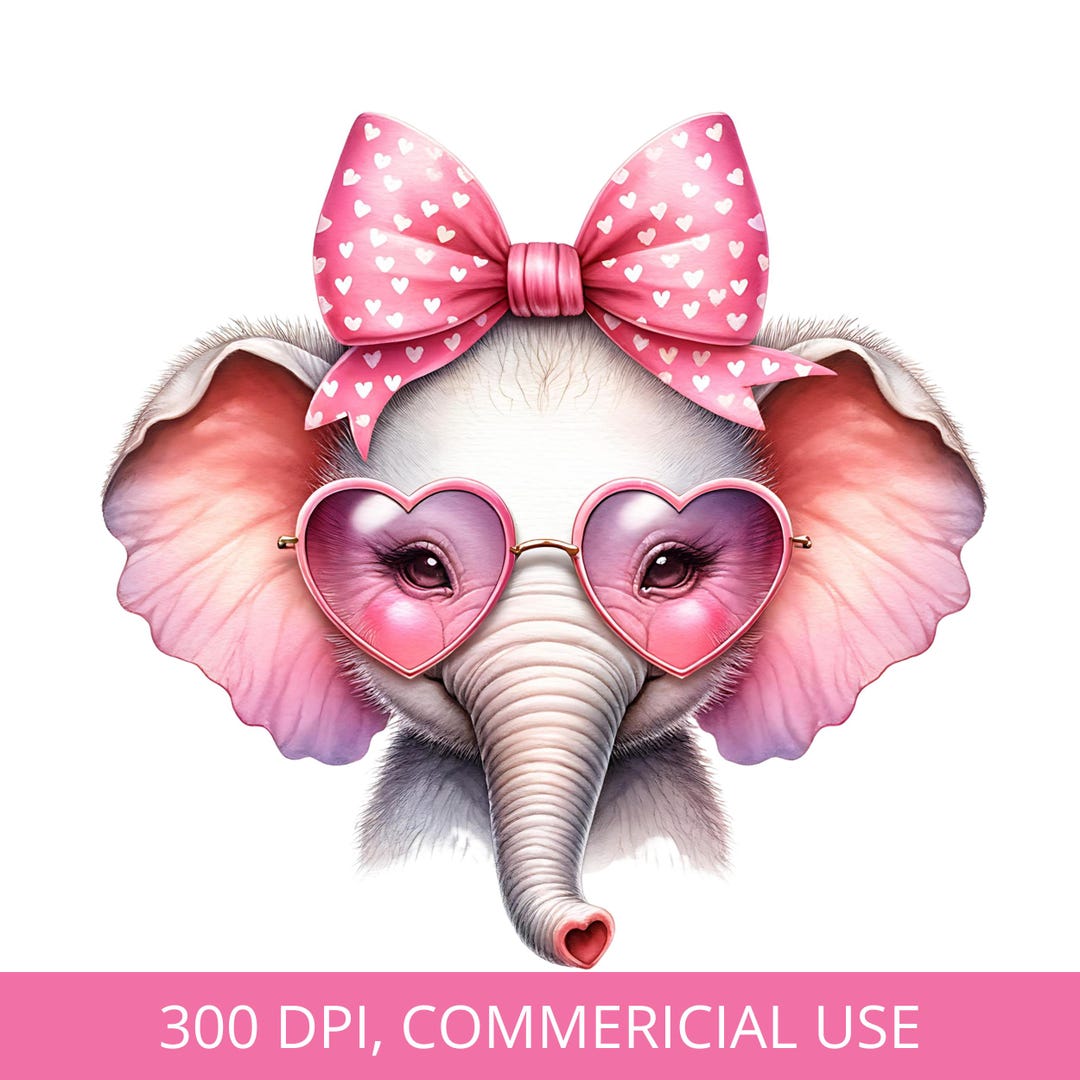 Valentine Elephant PNG Clipart Cute Elephant With Heart Sunglasses and ...