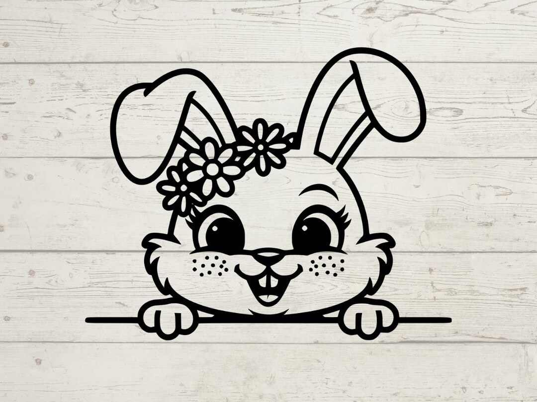 Peeking Rabbit With Flowers Svg, Rabbit Svg, Rabbit Clipart, Rabbit Png ...