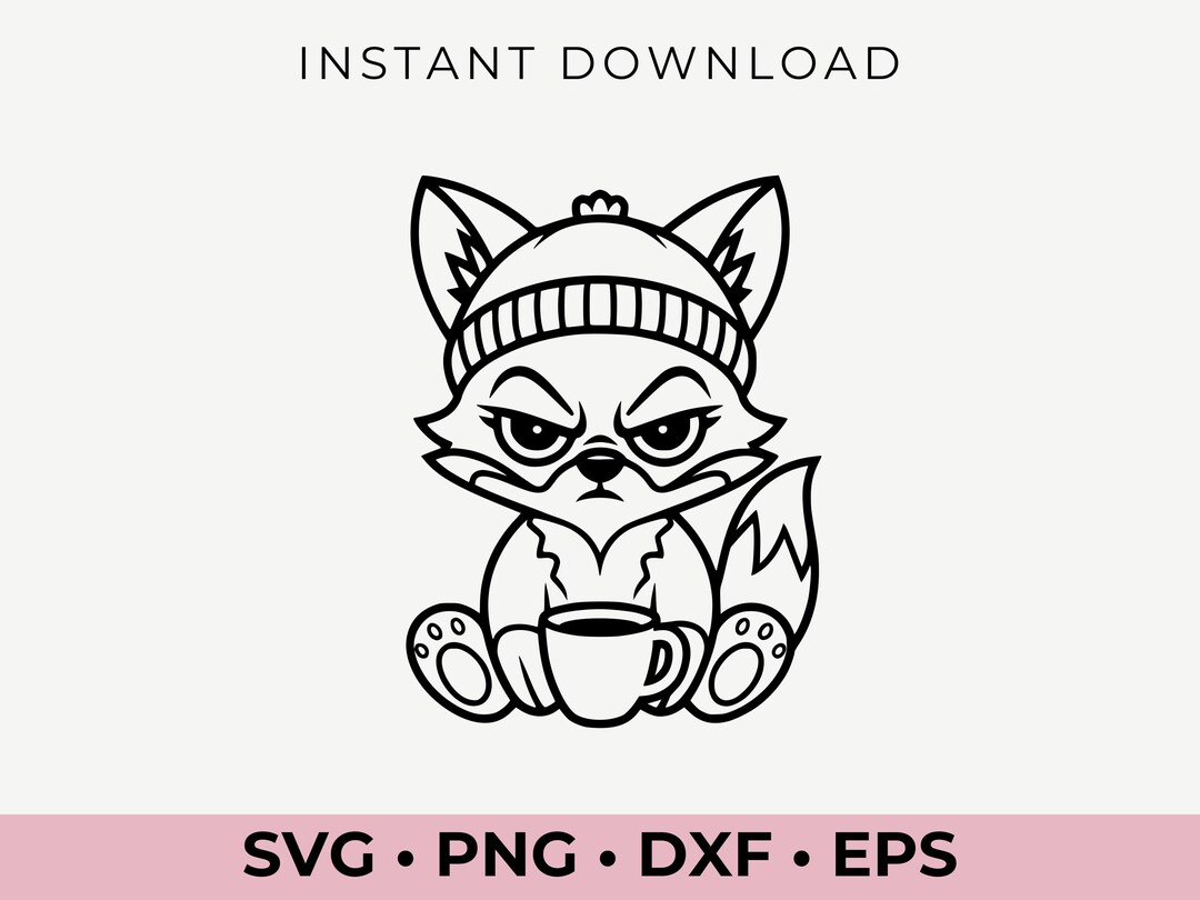 Grumpy Fox SVG | Funny Coffee Fox Clipart | Angry Fox Digital Design ...