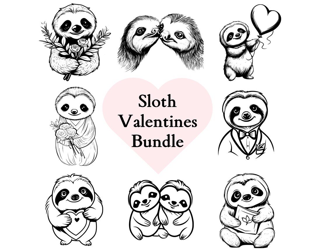 Sloth Valentines Bundle Sloth Svg Wedding Designs - Etsy