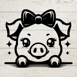 Peeking Pig With Coquette Bow Svg, Pig Svg, Pig Clipart, Pig Png, Pig ...