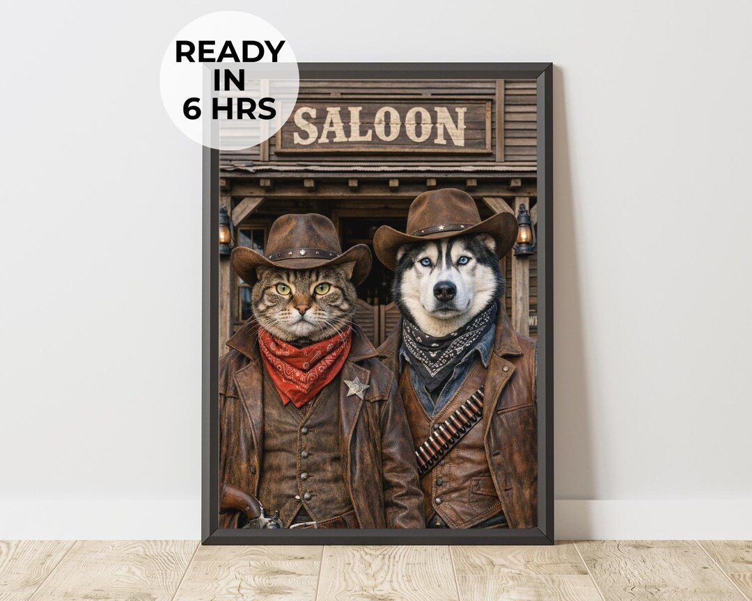 Custom Cowboy Pet Portrait - Funny Western Dog Art - Etsy