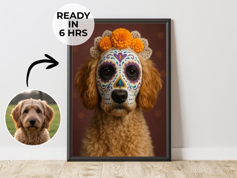 Custom Dia De Los Muertos Pet Portrait, Sugar Skull Dog Art (digital ...