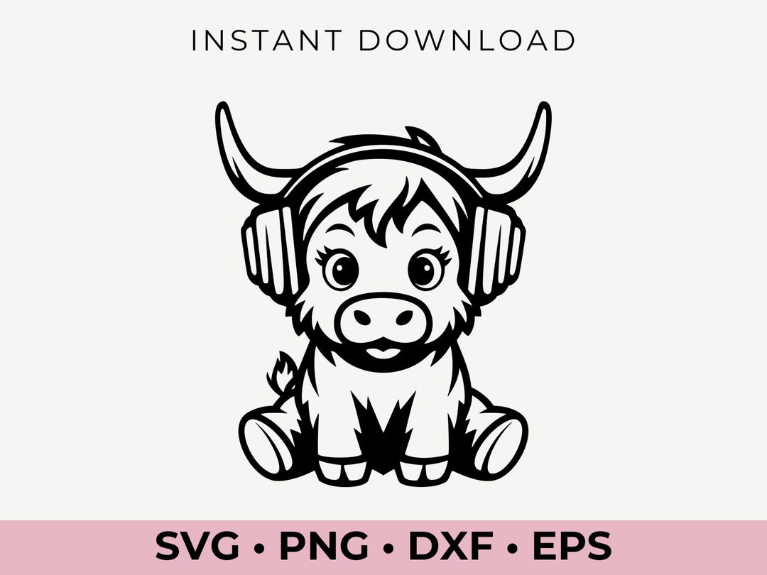 Highland Cow Headphones SVG, Music Cow Clipart, Cute Cow Png, DJ Cow ...