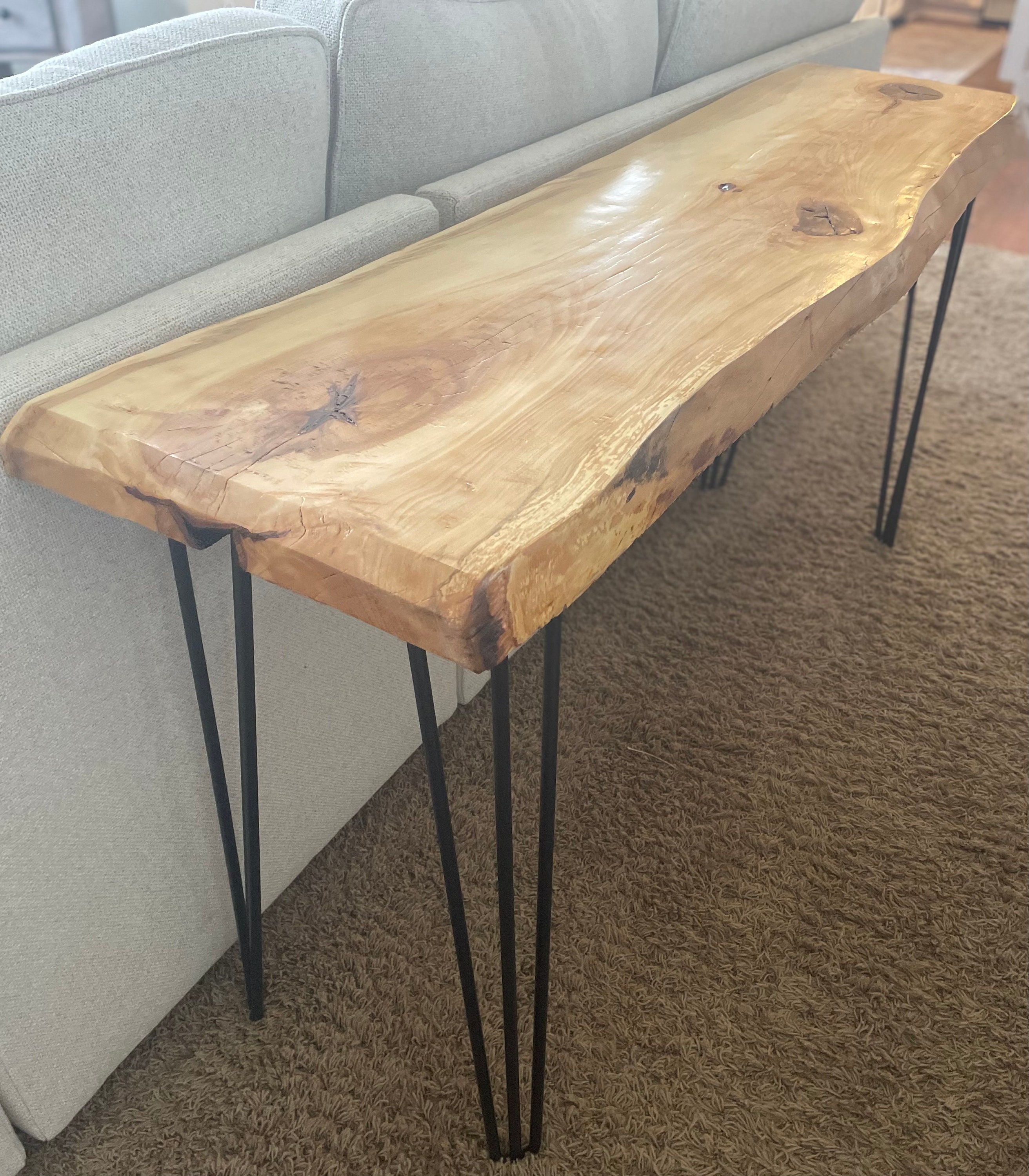 Live Edge Wood Console / Sofa Table, 28 Hairpin Legs, 60 X 16 X 2 Top ...
