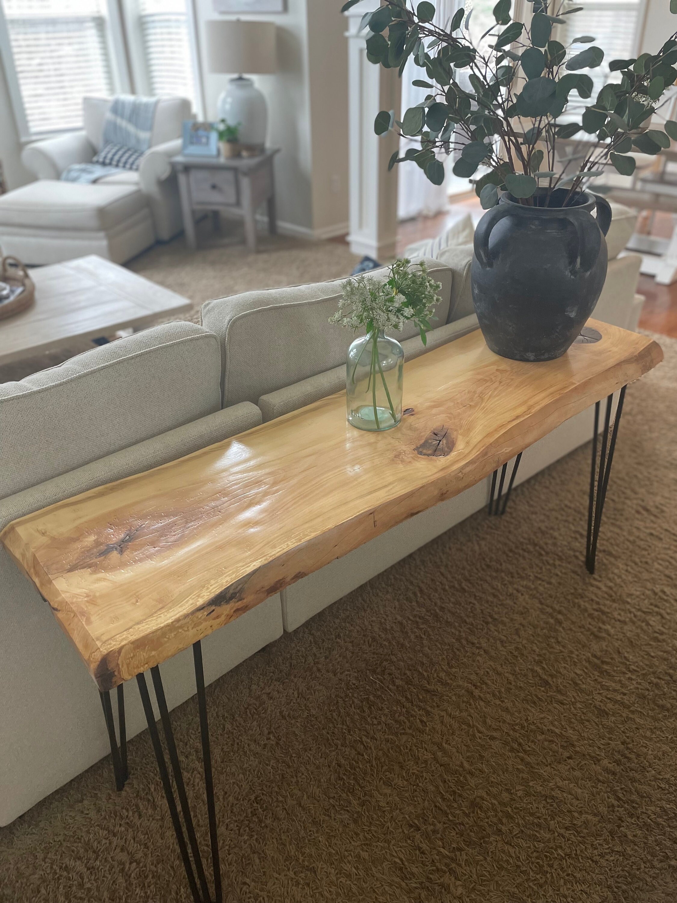 Live Edge Wood Console / Sofa Table, 28 Hairpin Legs, 60 X 16 X 2 Top ...