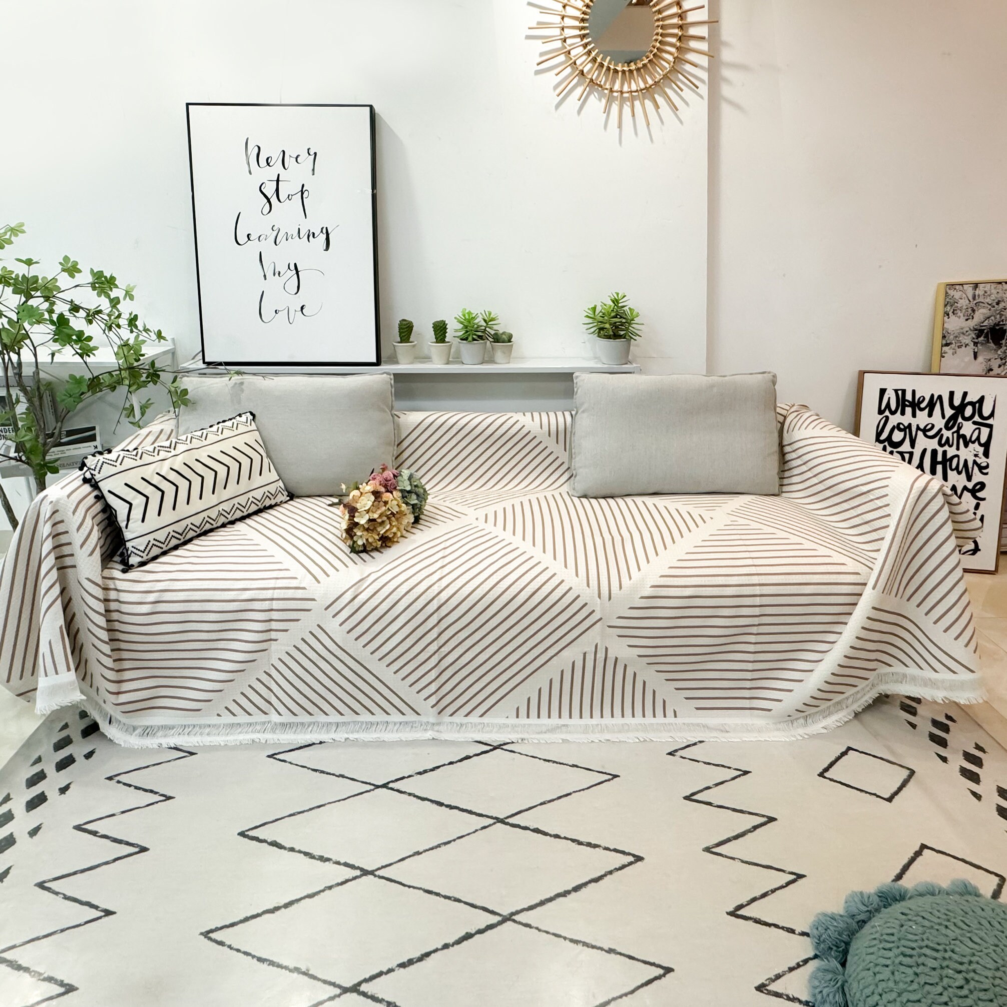 Boho Couch Covers, Large Size Cotton Sofa Cover, Sofa Covers Bohemian ...