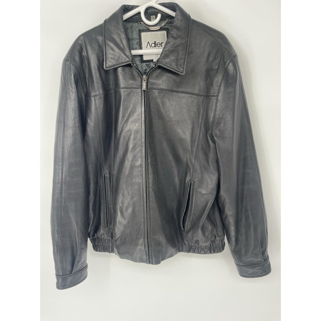 Adler Authentic Leather Jacket Men's Large Black Full Zip Vintage Lamb ...