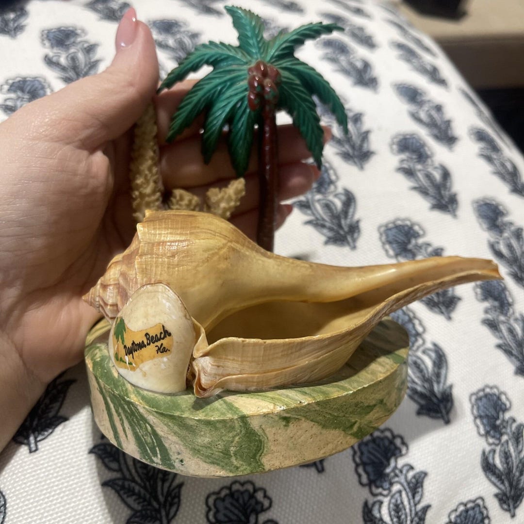 Vintage Seashell Ocean Souvenir Sculpture With Palm Tree Shells Coral ...