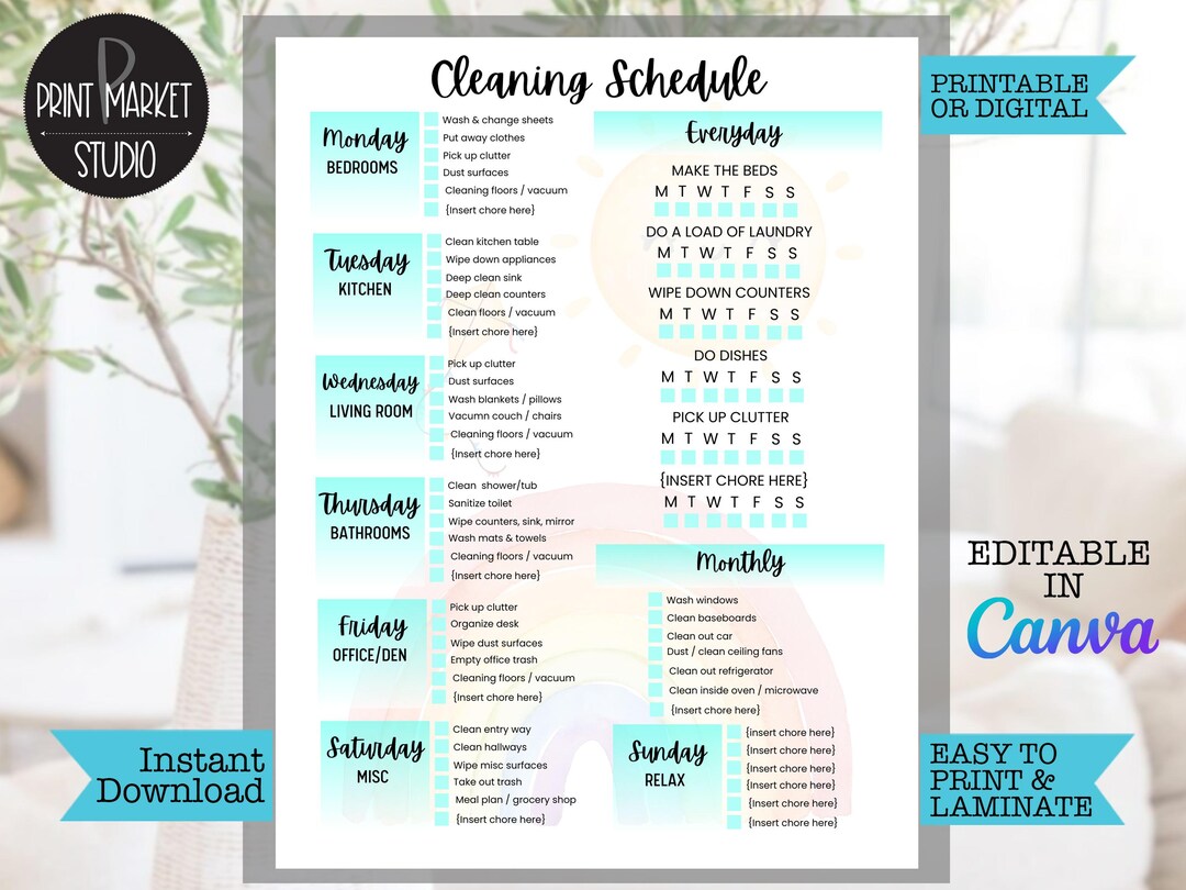 EDITABLE Cleaning Planner, Cleaning Checklist, Cleaning Schedule ...